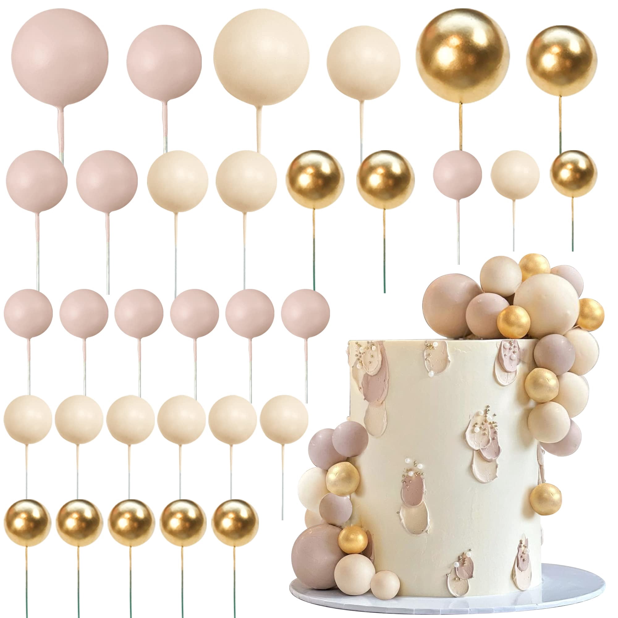 Colorful Ball Cake Toppers - 32pcs Pearl Shaped Cupcake Inserts for ...