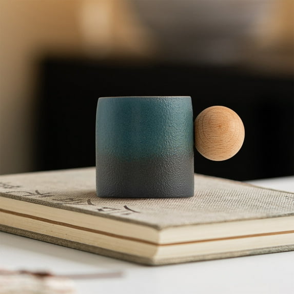 Colorful Ball Handle Coffee Cup, Rough Pottery Mini Tea Cup, Wooden ...