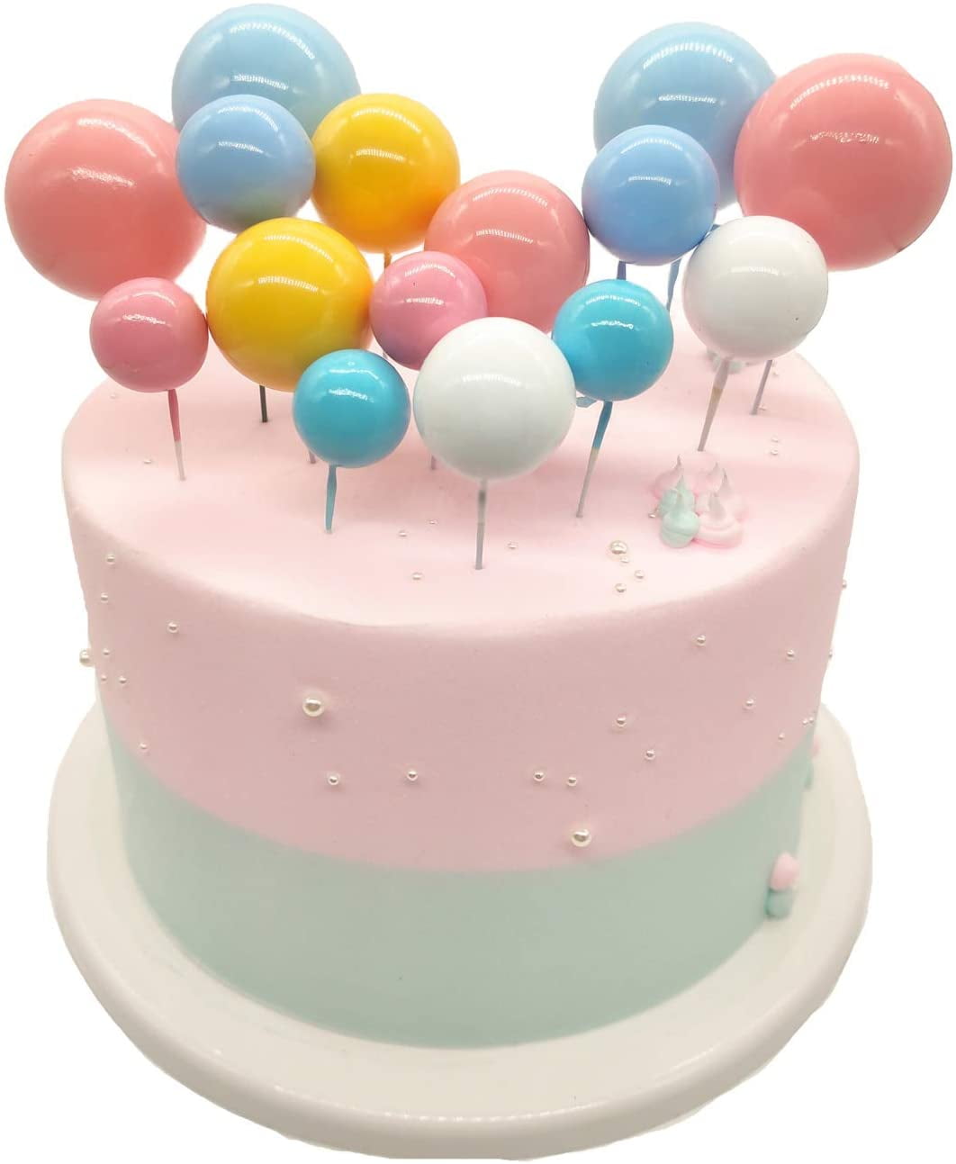 Colorful Ball Shaped Cake Topper - 16pcs Foam Pearl DIY Insert Topper ...
