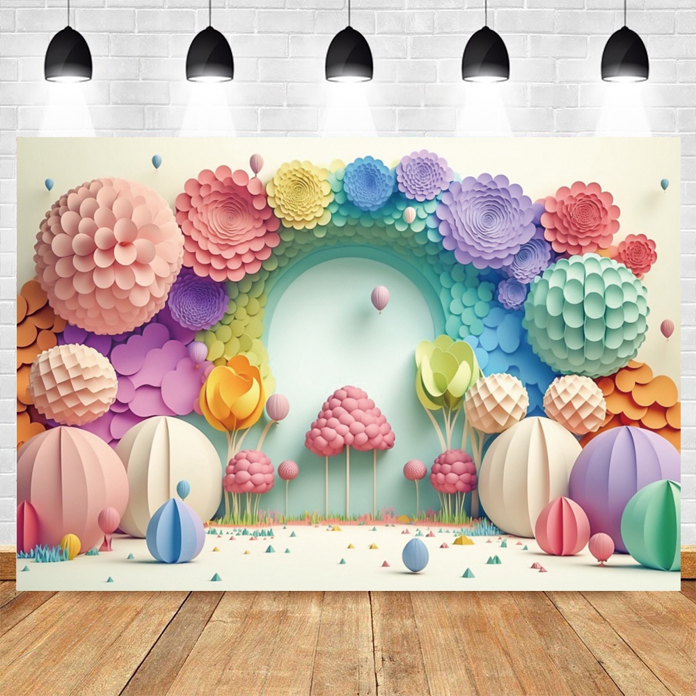 Colorful Balloon Baby 1st Birthday Backdrop Photography Newborn Baby ...