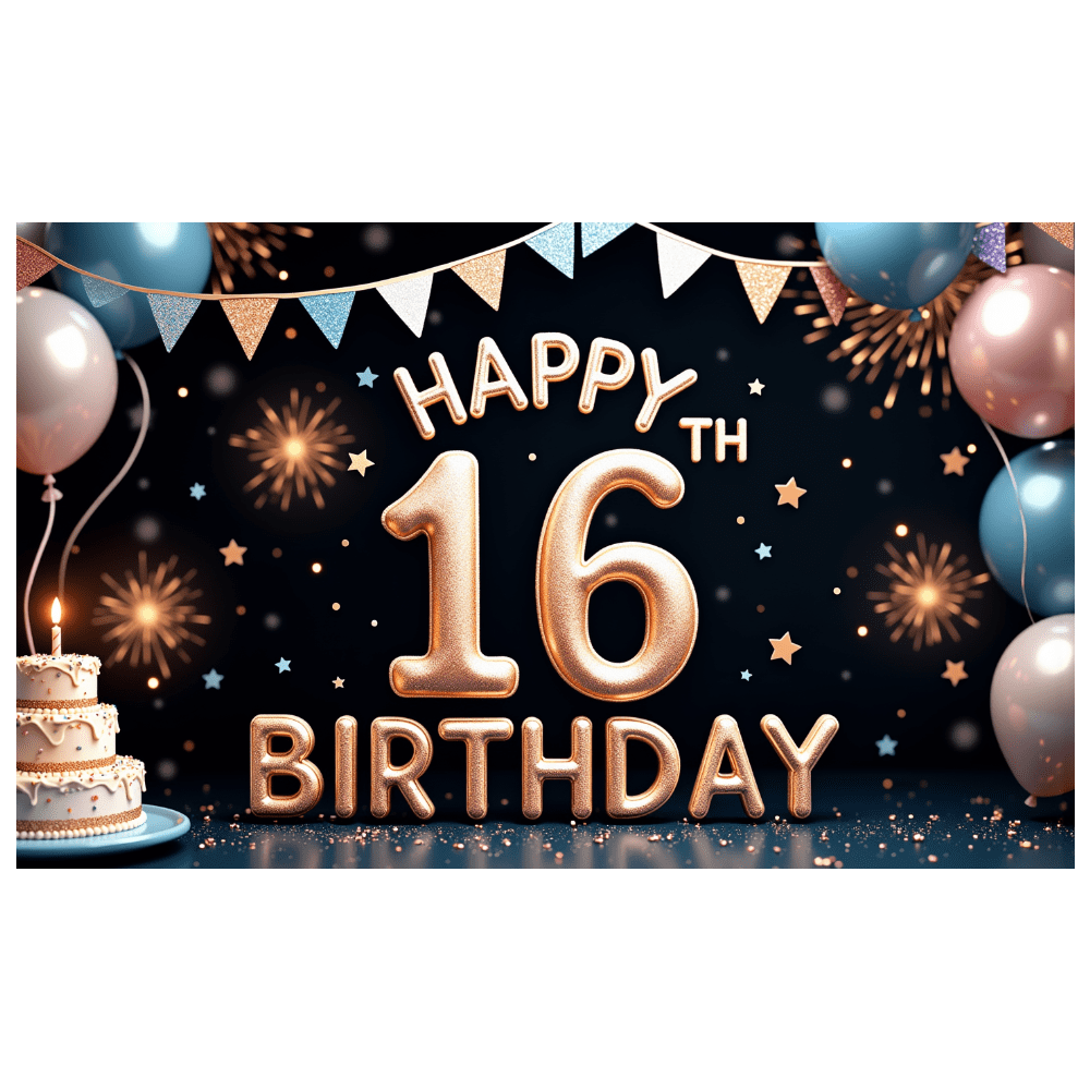 Colorful Balloon Birthday Banner Decorative Cake Stars Happy 16th ...