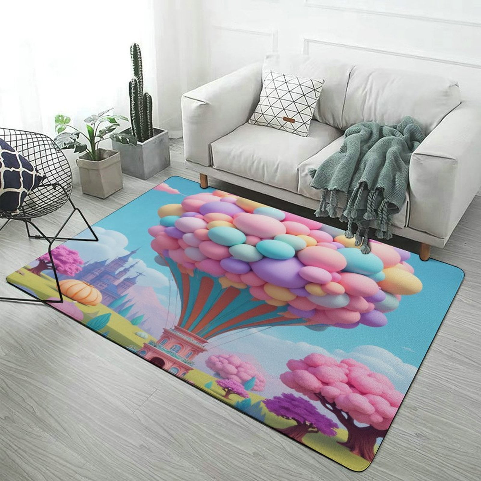 Colorful Balloon Castle Landscape Home Decor Living Room Carpet Non ...