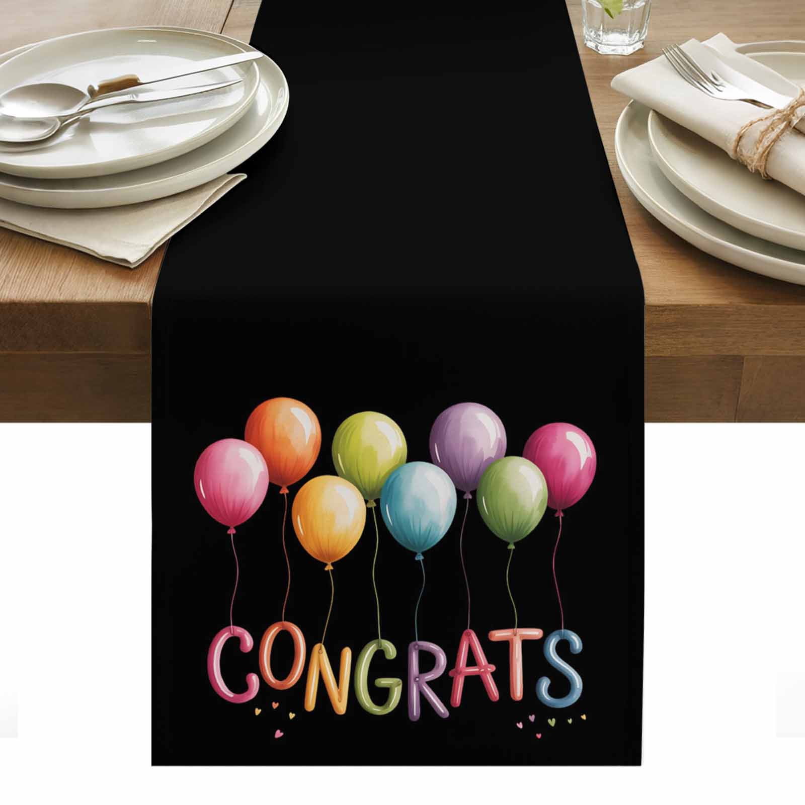 Colorful Balloon Graduation Table Runner - 72 Inch Long, Kitchen Dining ...