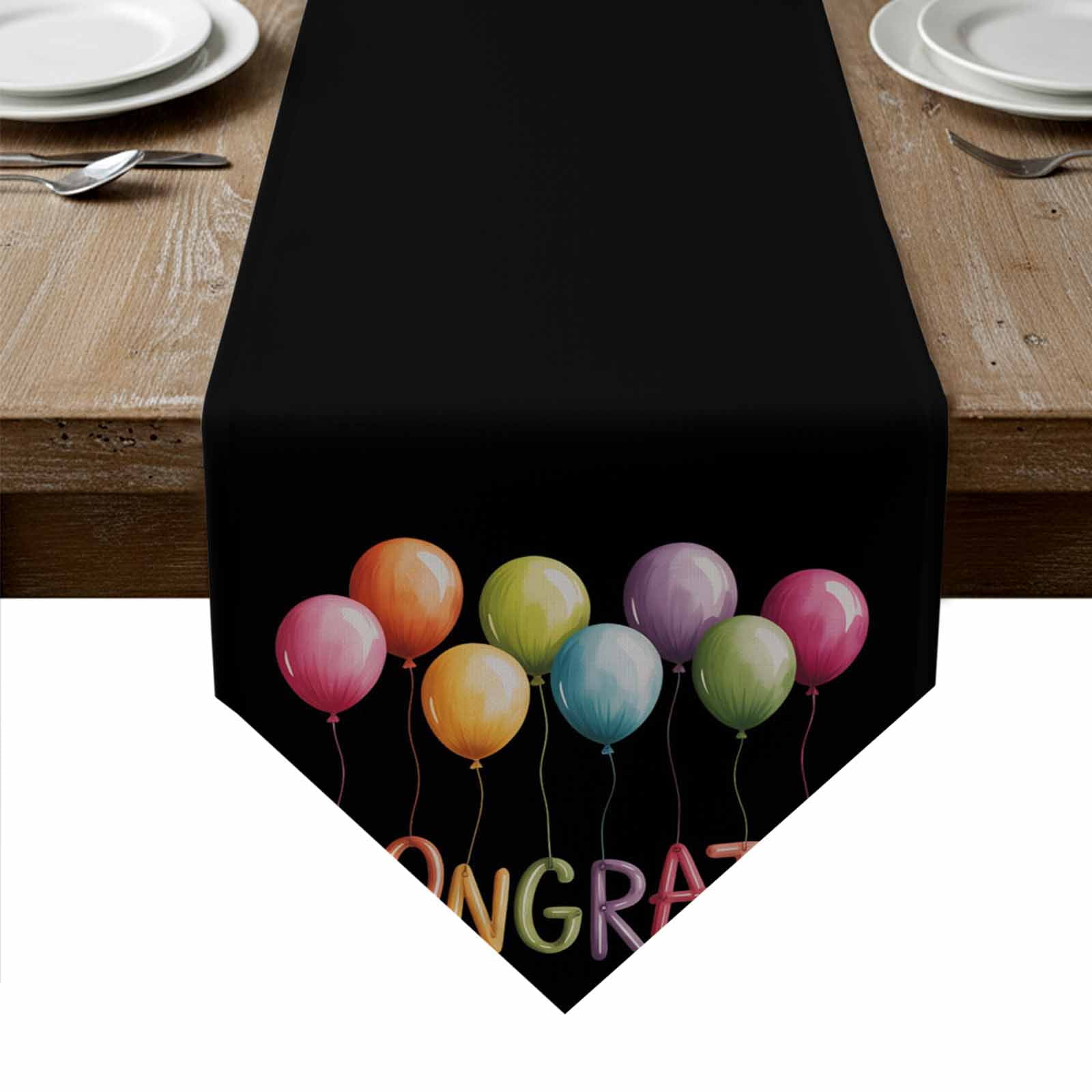 Colorful Balloon Graduation Table Runner Linen Burlap Table Runner 72 ...