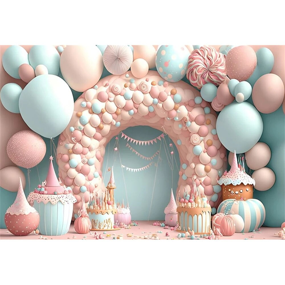 Colorful Balloon Photography Backdrops Boy Girl One Year Birthday Party ...