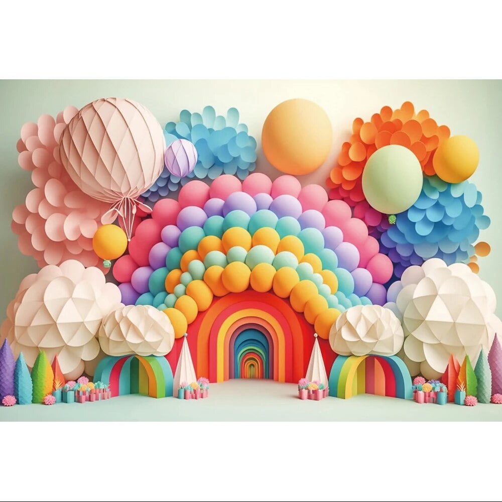 Colorful Balloon Photography Backdrops Boy Girl One Year Birthday Party ...