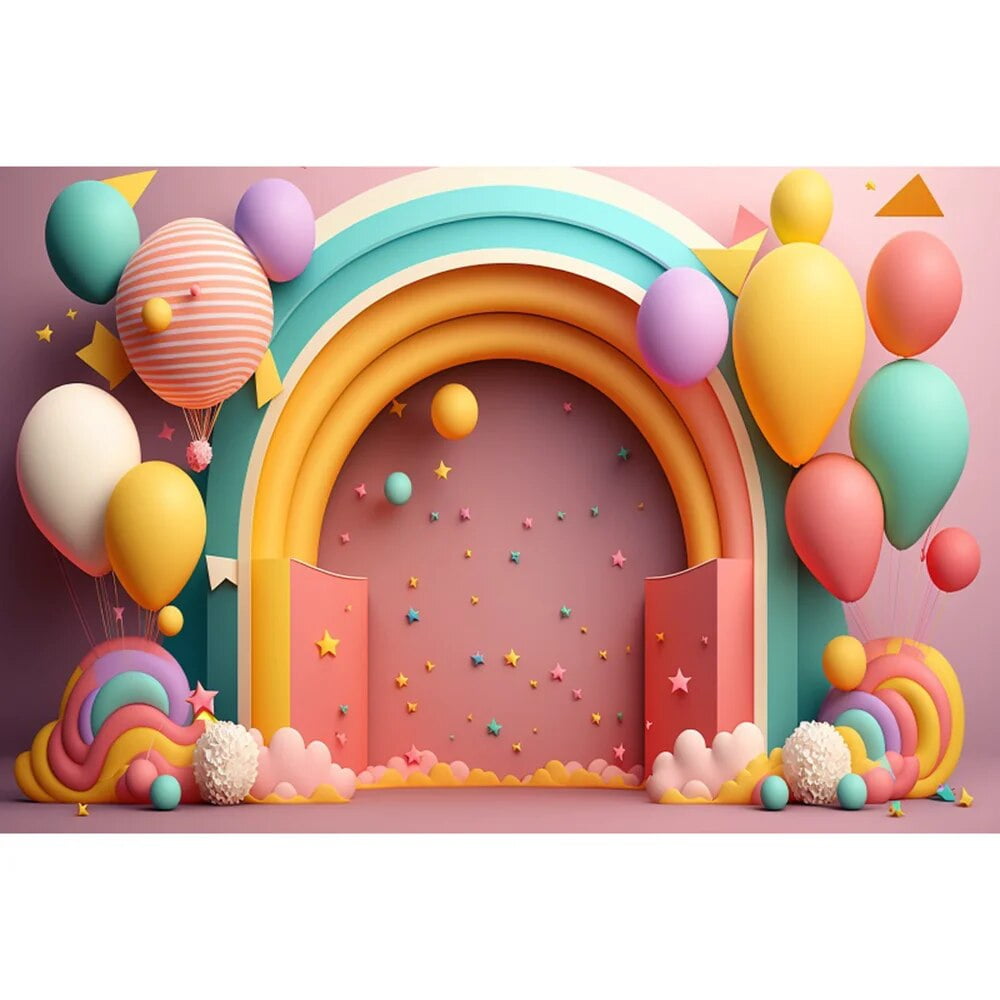 Colorful Balloon Photography Backdrops Boy Girl One Year Birthday Party ...