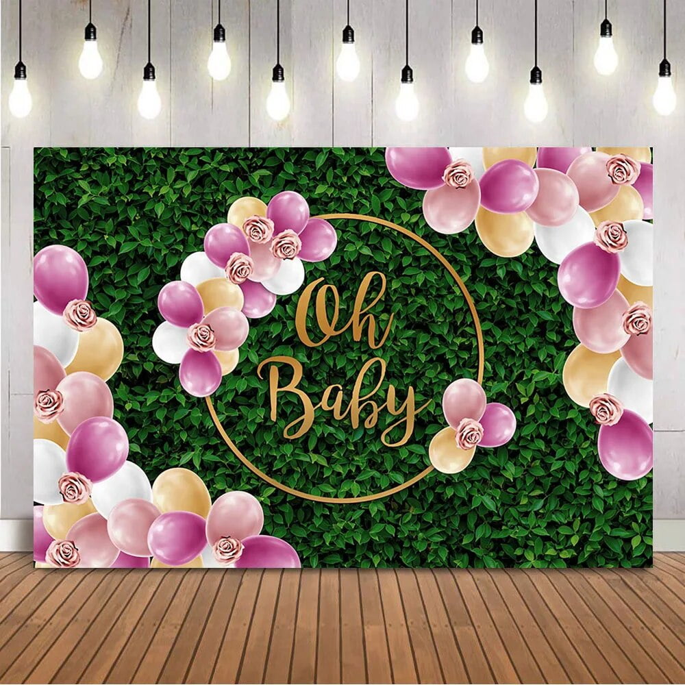 Colorful Balloons Backdrop Oh Baby Green Leaves Background for Photo ... Colorful Balloons Backdrop Oh Baby Green Leaves Background for Photo ...