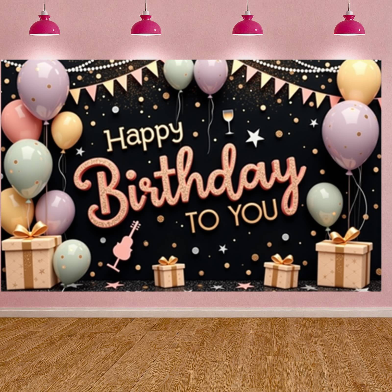 Colorful Balloons Banner Gold Glitter Festive Backdrop Pastel Colors ...