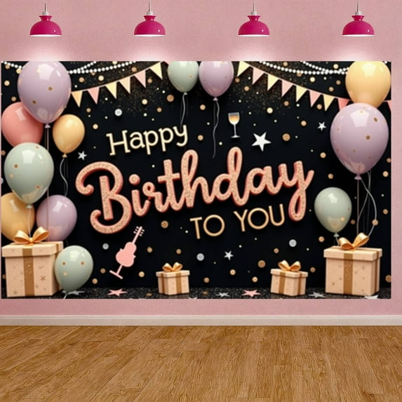 Colorful Balloons Banner Gold Glitter Festive Backdrop Pastel Colors ...