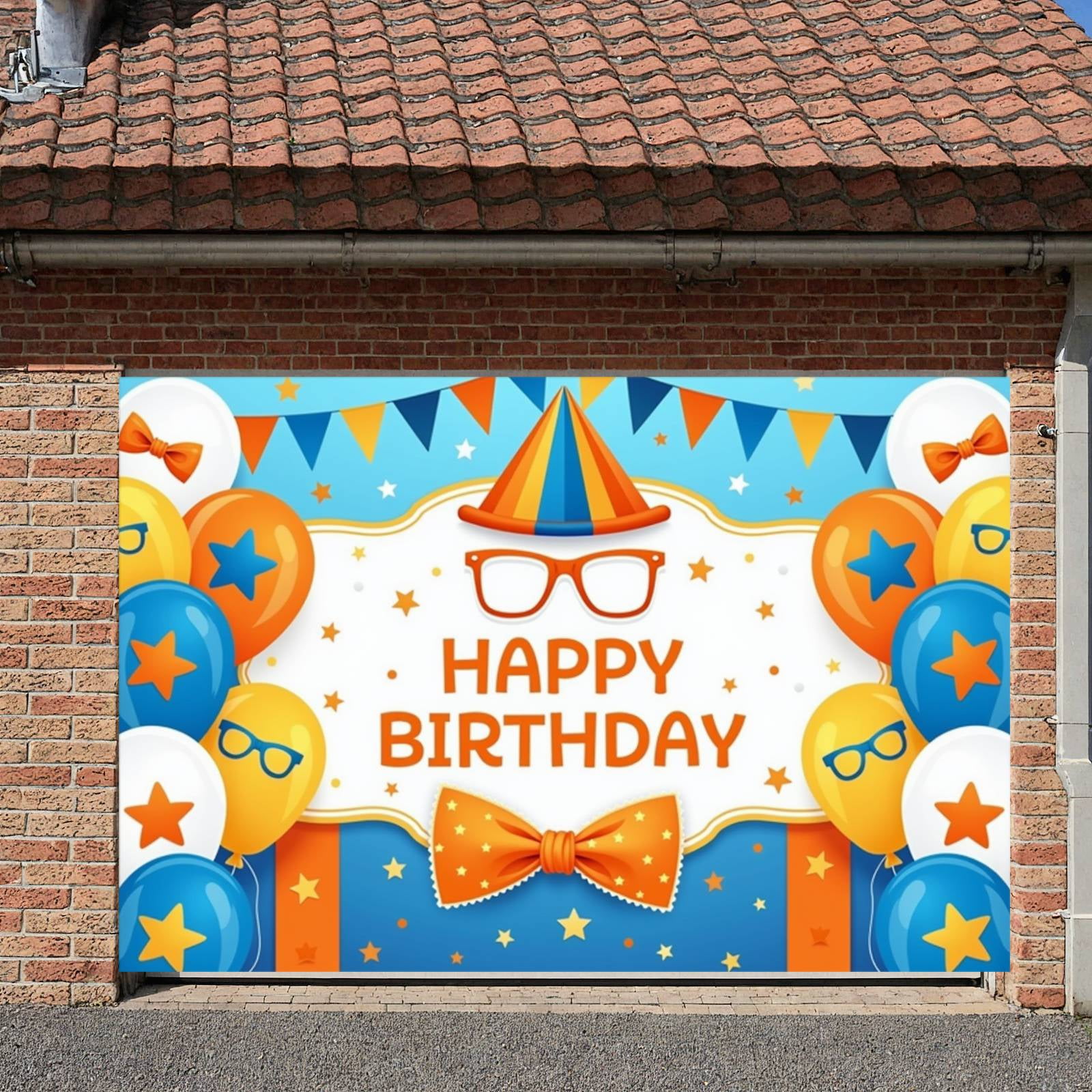 Colorful Balloons Banner Party Hat Birthday Party Display Bow Tie Star ...