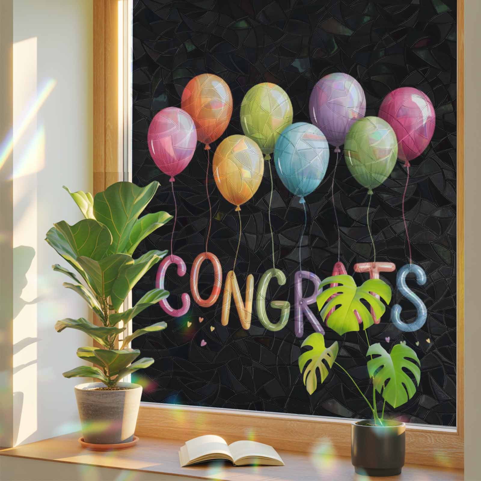 Colorful Balloons on Black Window Privacy Film, Rainbow Film Decorative ...
