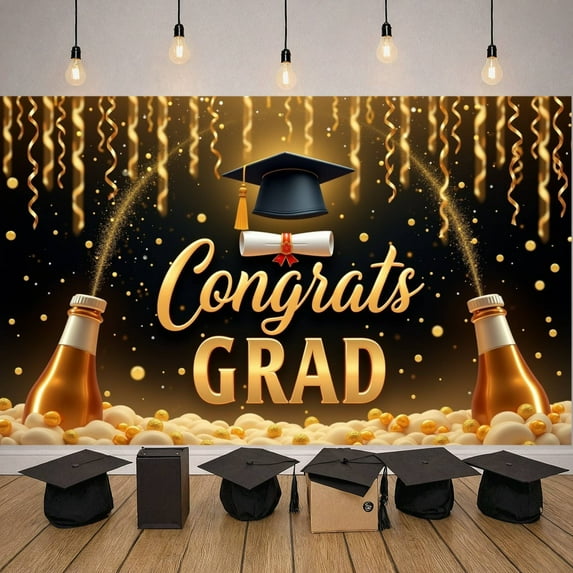 Colorful Balloons Graduation Banner 3D Letters Grad Backdrop Red ...