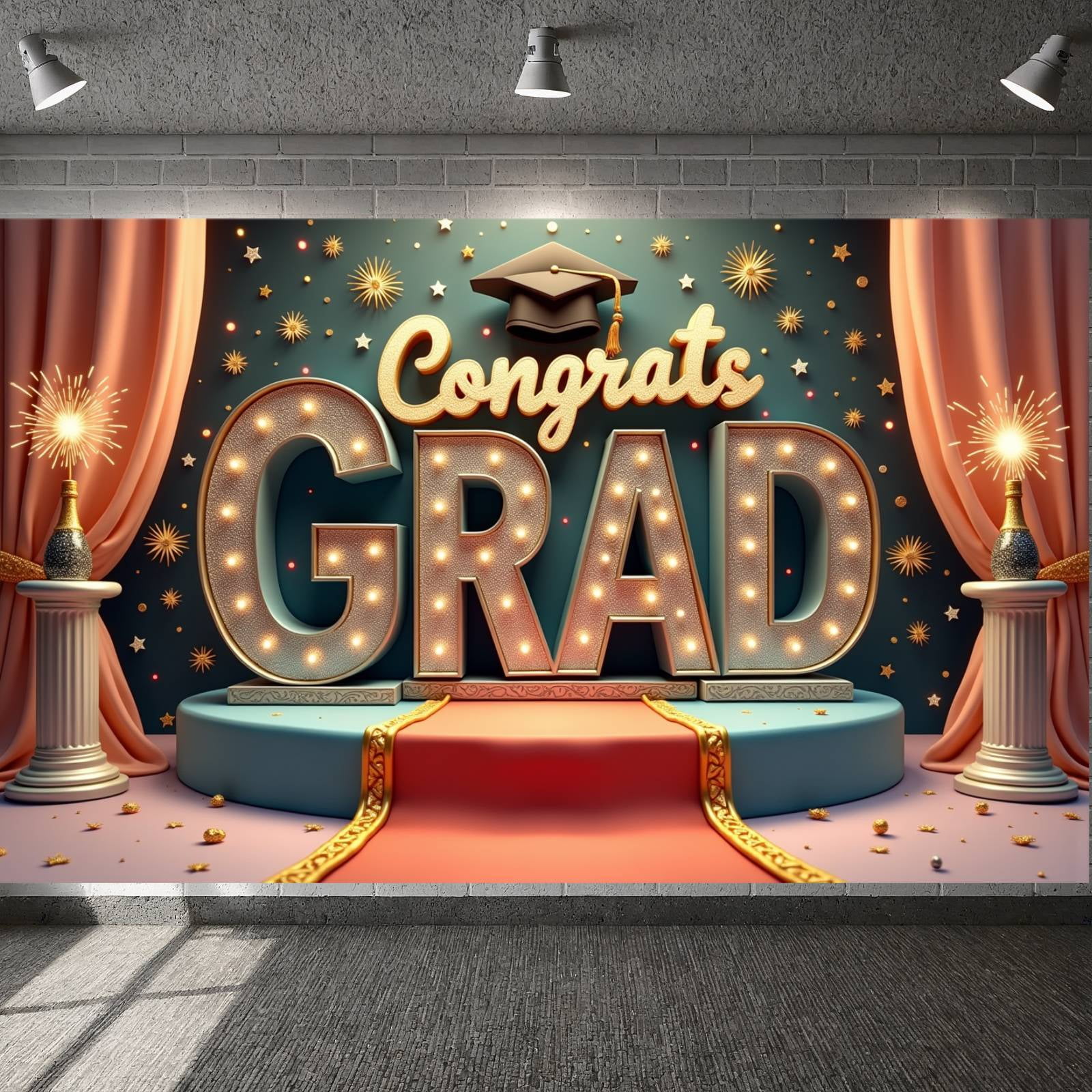 Colorful Balloons Graduation Banner 3D Letters Grad Backdrop Red ...