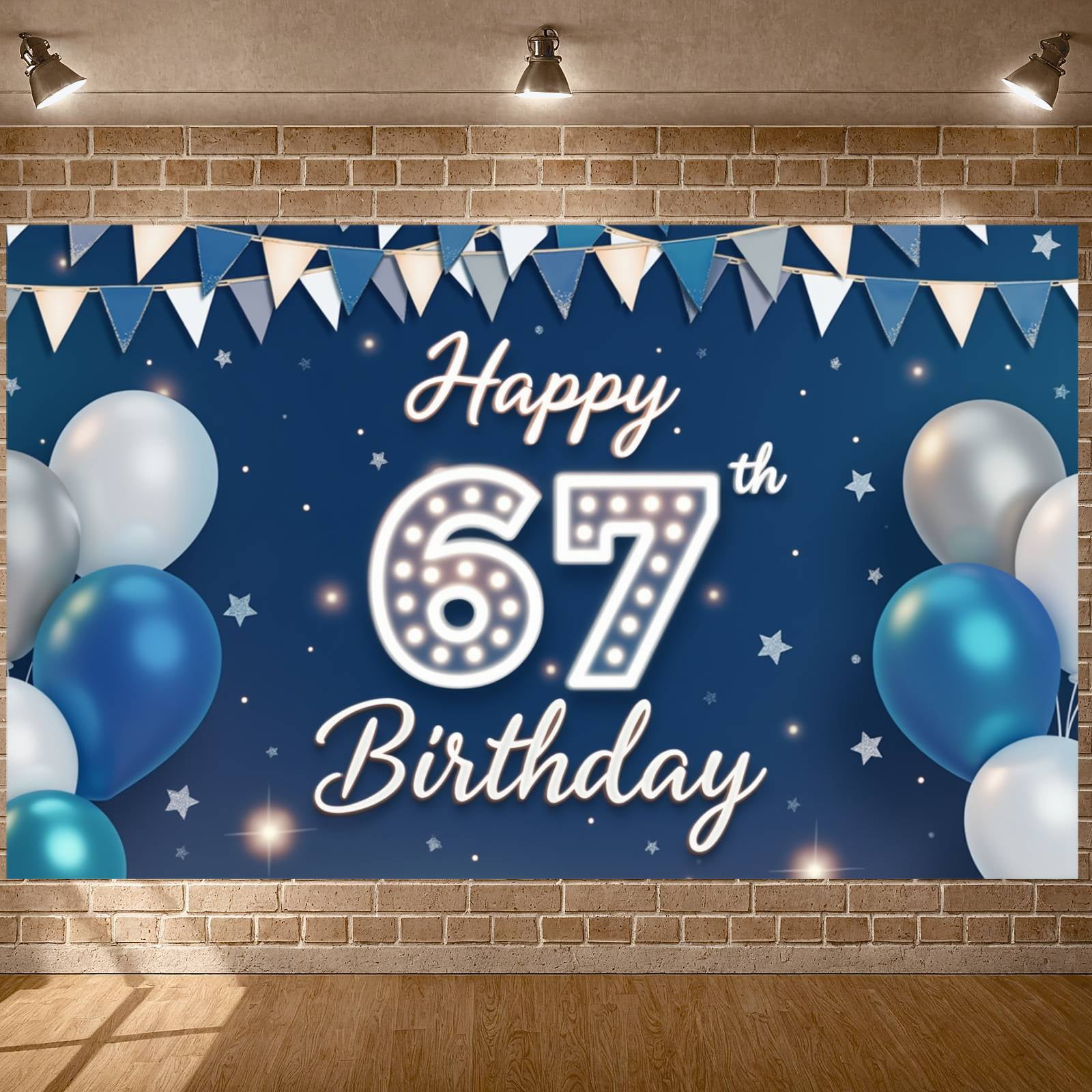 Colorful Balloons Happy 67th Birthday Banner Golden Stars 67th Birthday ...