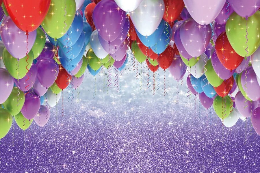 Colorful Balloons Purple Glitter Light Birthday Background Wedding ...