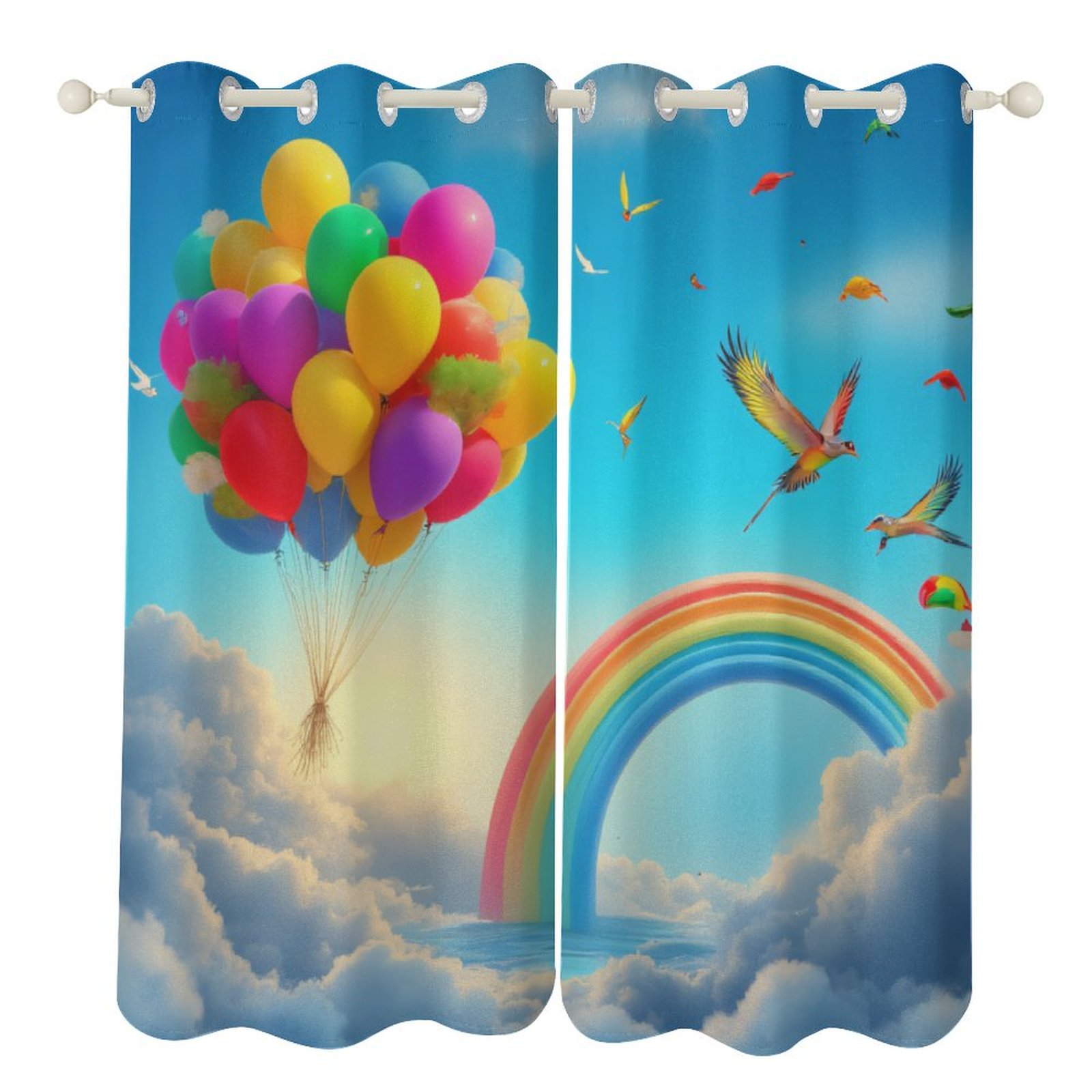 Colorful Balloons, Rainbow, Birds 2 Panels 3D Printing Pattern Curtain ...