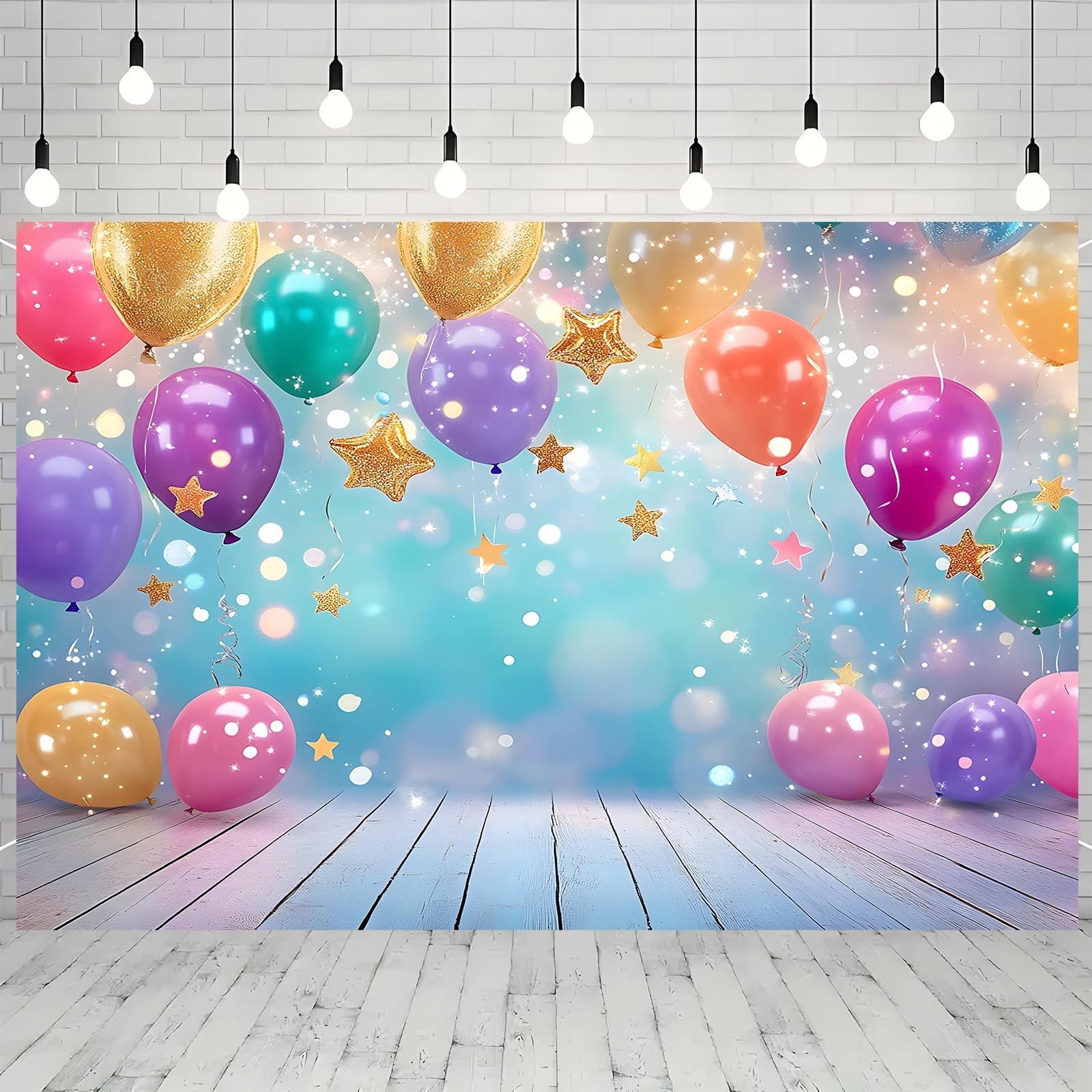 Colorful Balloons And Sparkling Stars Birthday Background Banner for ...