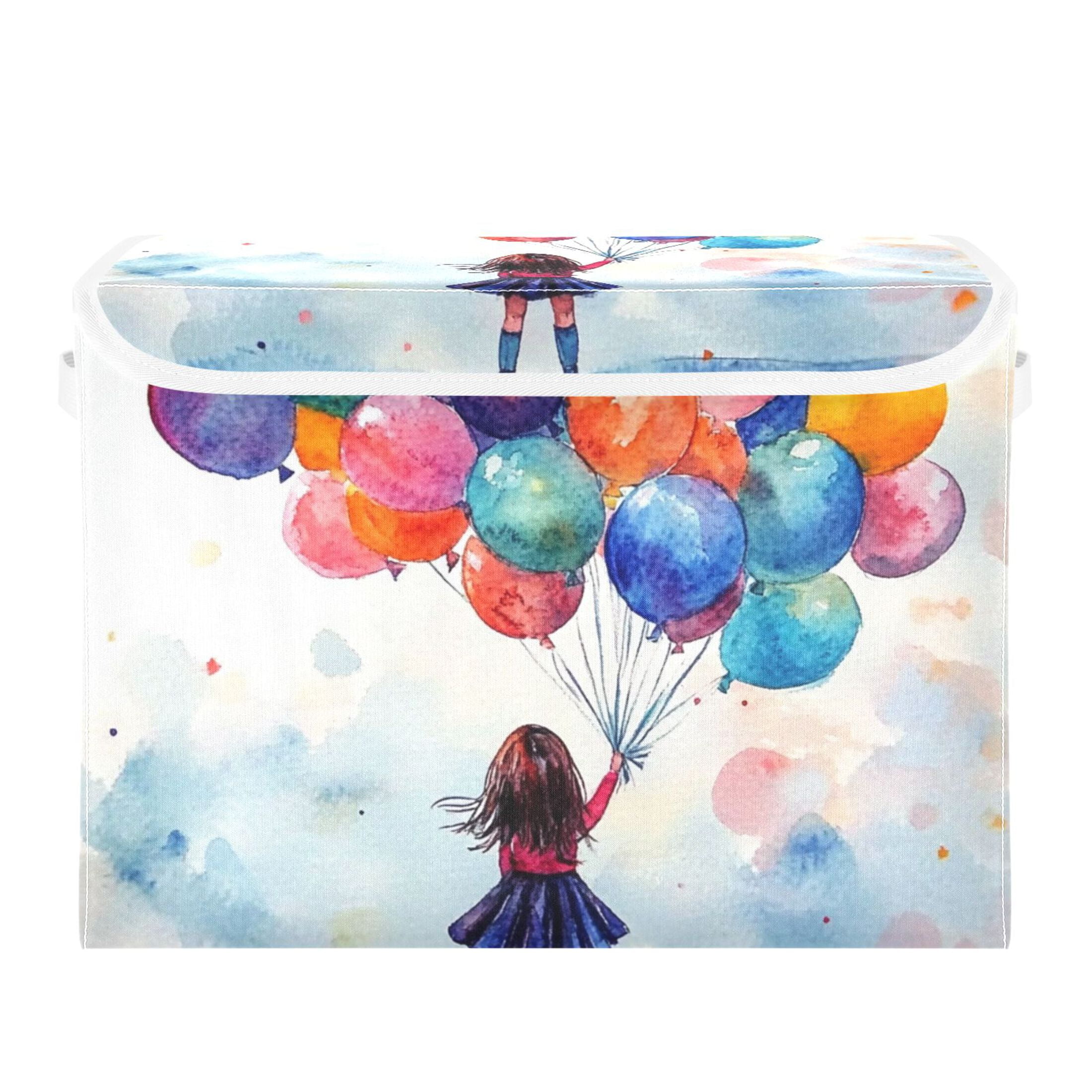 Colorful Balloons and Girl Large Storage Bins with Linen Collapsible ...