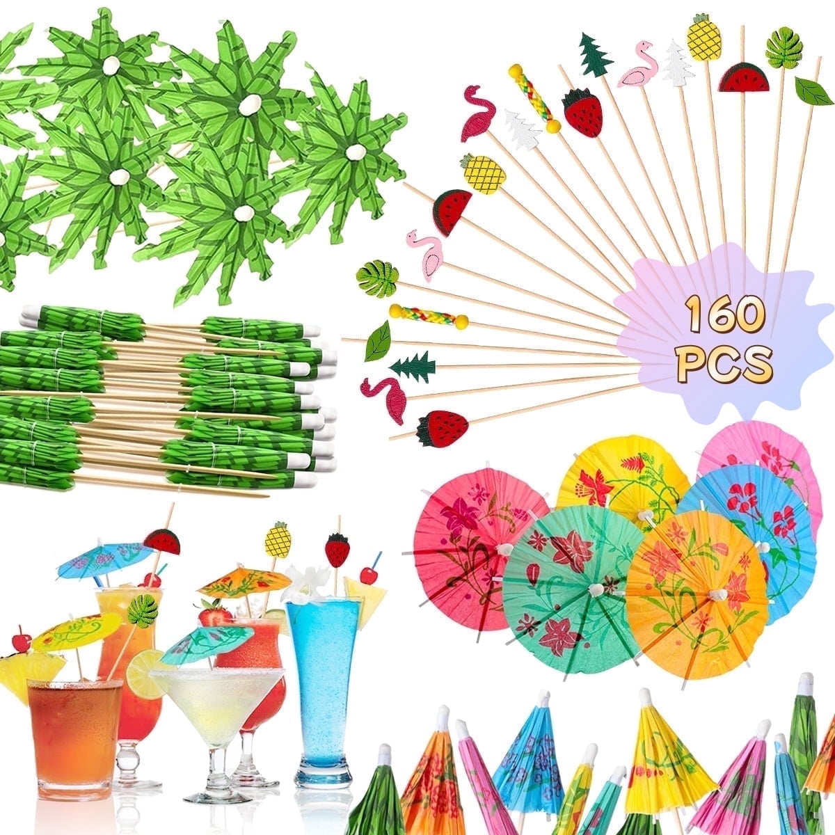 Colorful Bamboo Cocktail Picks Drink Accessories Party Supplies - 60 ...