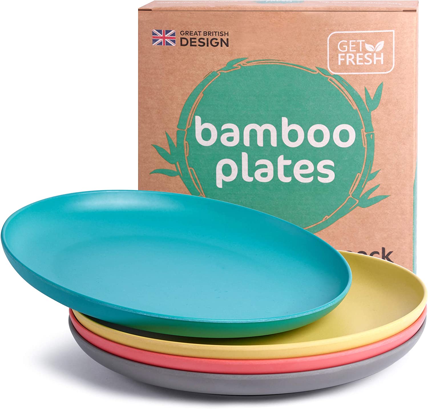 Colorful Bamboo Kids Plates Set - 4-Pack Reusable Dinner Plates for ...