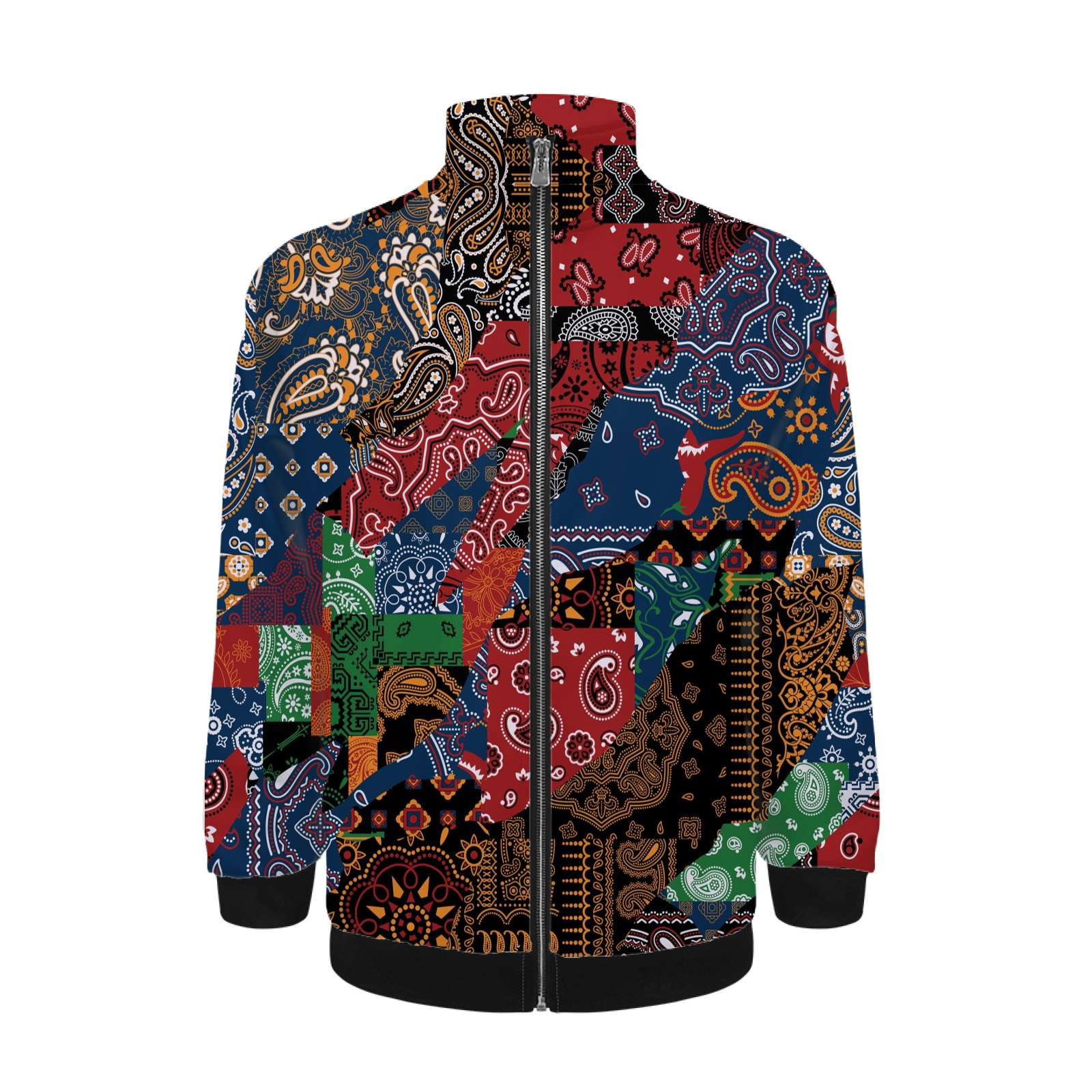 Colorful Bandana Patchwork Jacket Men's Street Cool Long Sleeves Coat Personality Tops Oversized ...