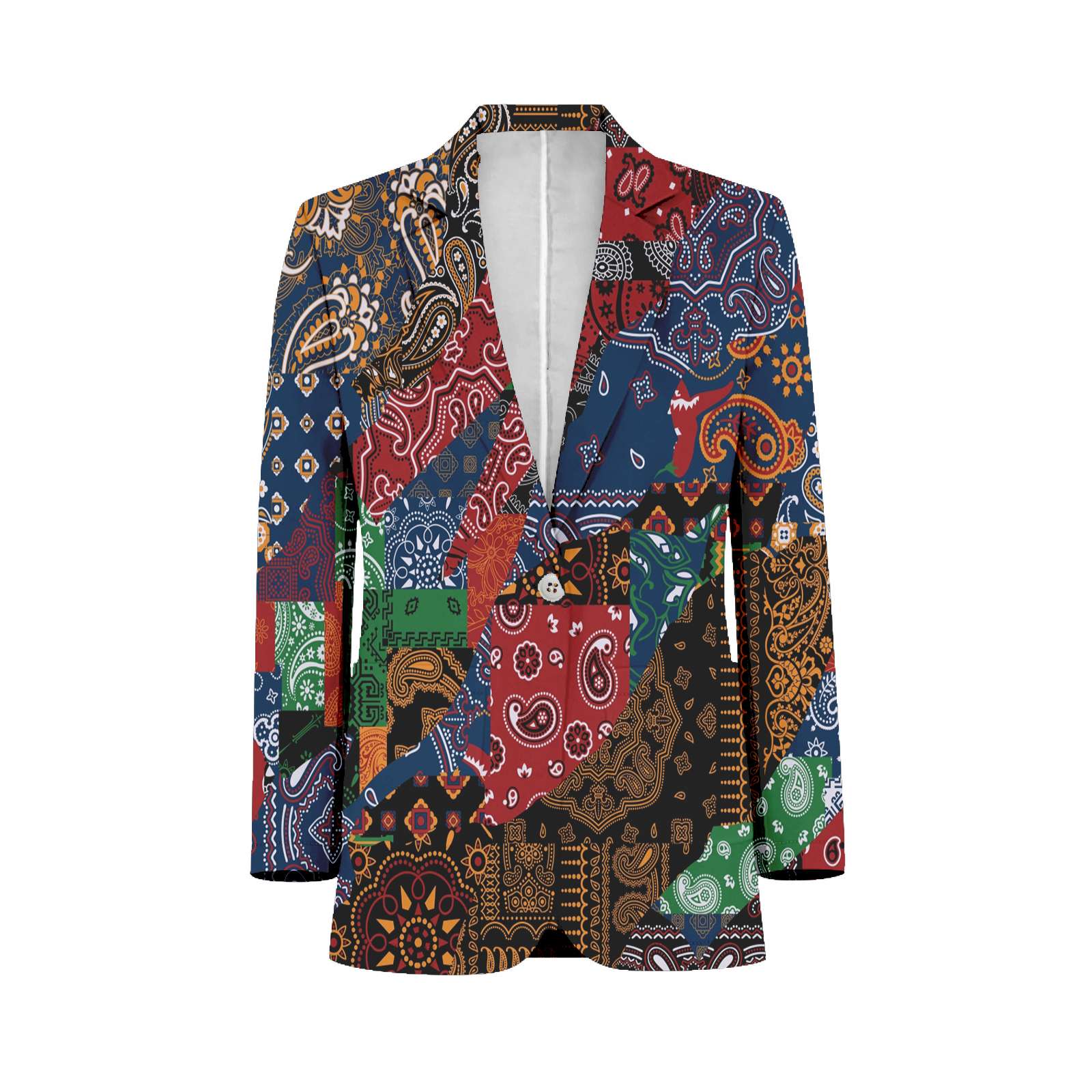 Colorful Bandana Patchwork Mens Suits Shawl Collar Slim Fit Suit Mens ...