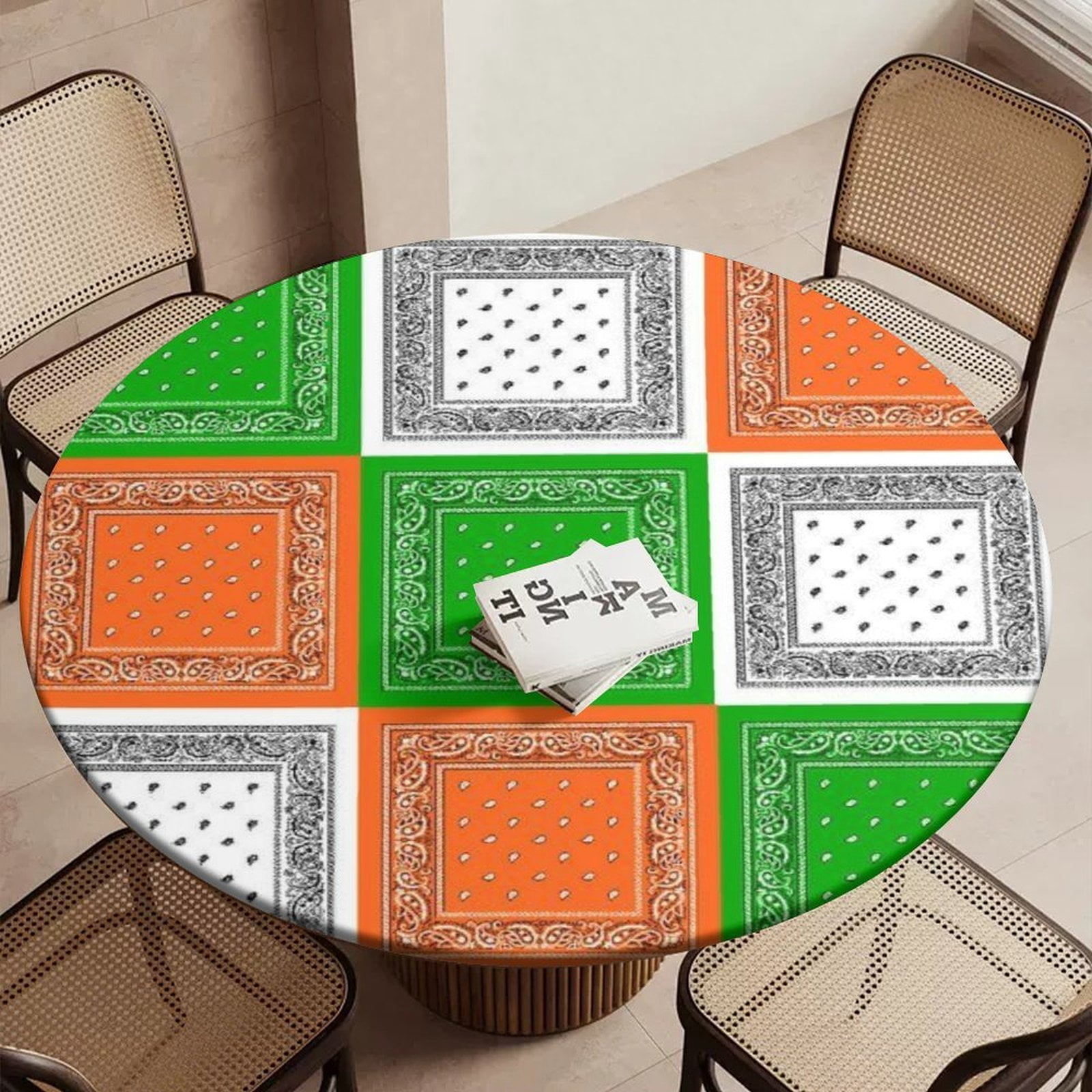 Colorful Bandana Prints Set Round Table Cover Kitchen Printed ...