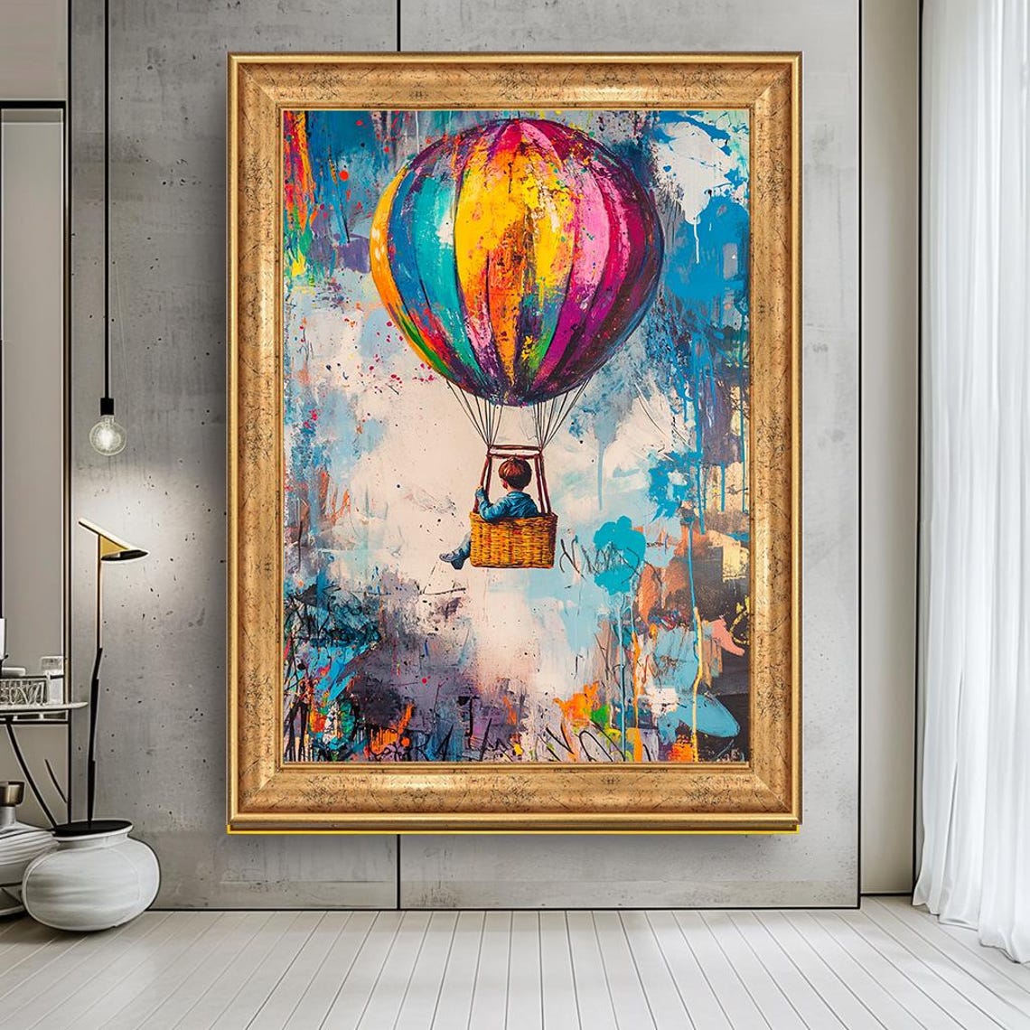 Colorful Banksy Canvas Wall Art ,Colorful Hot Air Balloon Wall Art ...