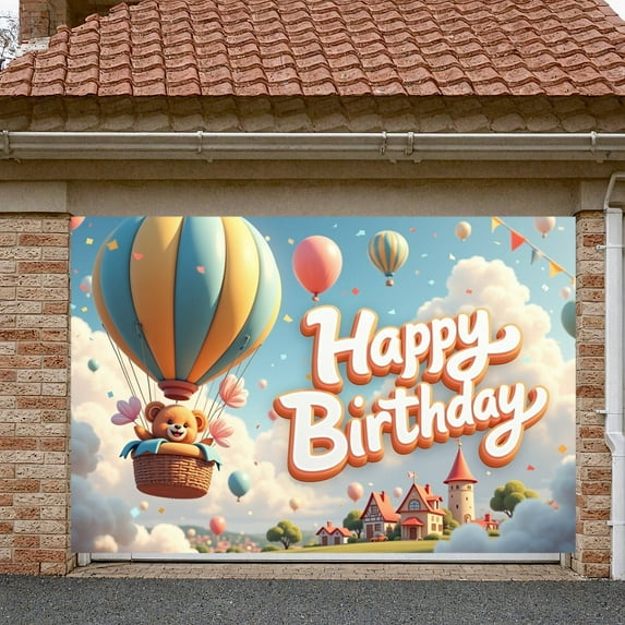 Colorful Banner Cartoon Party Backdrop Teddy Bear Hot Air Balloon ...