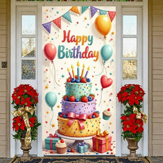 Colorful Banner Festive Party Backdrop Balloon Decorated Cake Themed ...