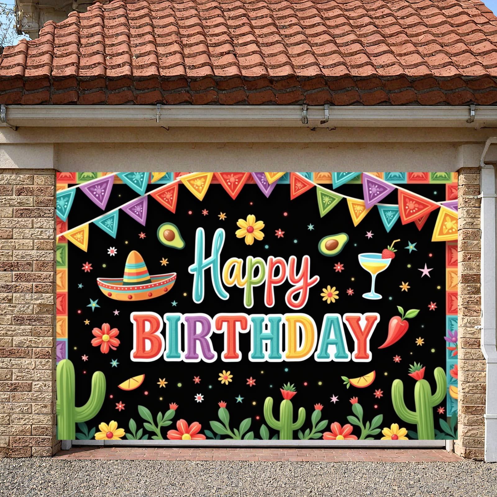 Colorful Banner Floral Fiesta Display Mexican Style Sombrero Design ...