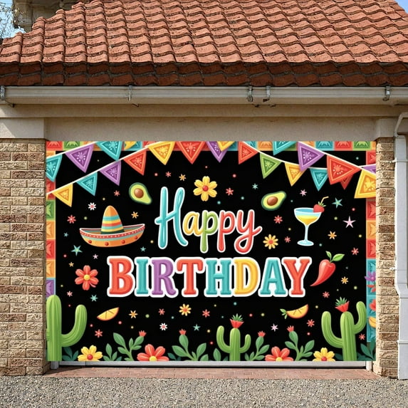 Colorful Banner Floral Fiesta Display Mexican Style Sombrero Design ...