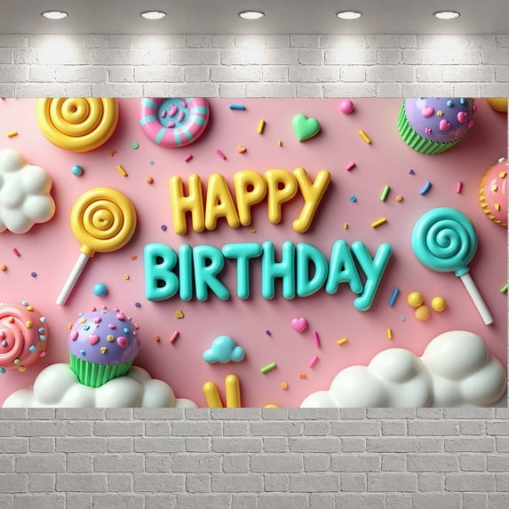 Colorful Banner Heart-shaped Party Backdrop Cupcake Design Sweet Style ...