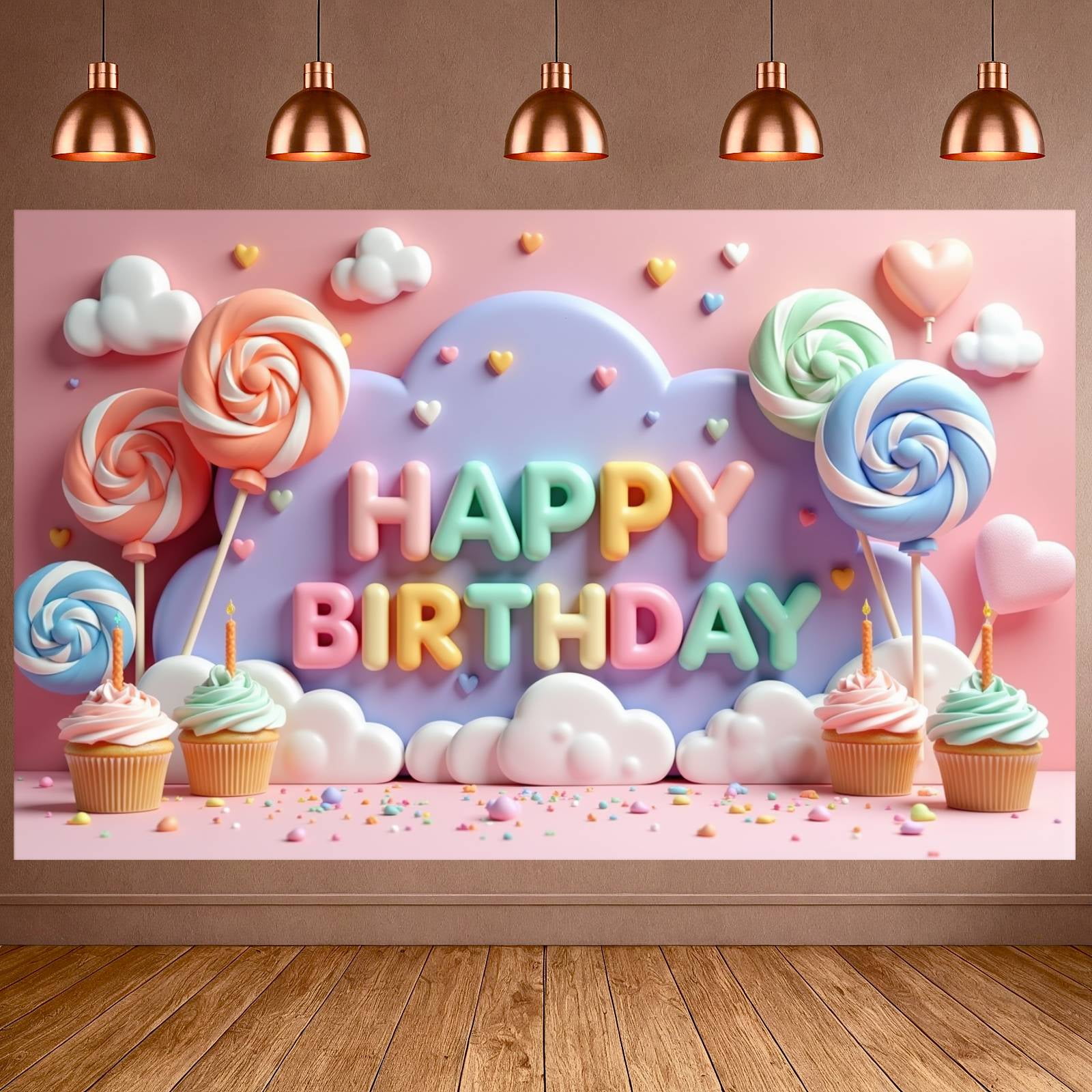 Colorful Banner Heart-shaped Party Backdrop Cupcake Design Sweet Style ...