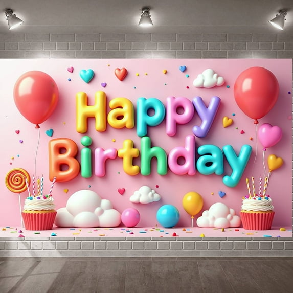 Colorful Banner Heart-shaped Party Backdrop Cupcake Design Sweet Style ...