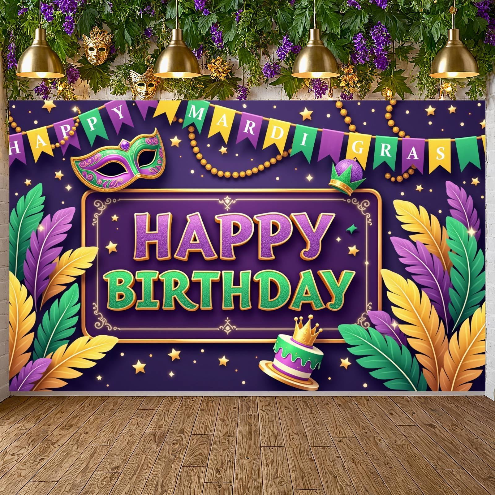 Colorful Banner Masquerade Mask Birthday Party Display Feather Decor ...