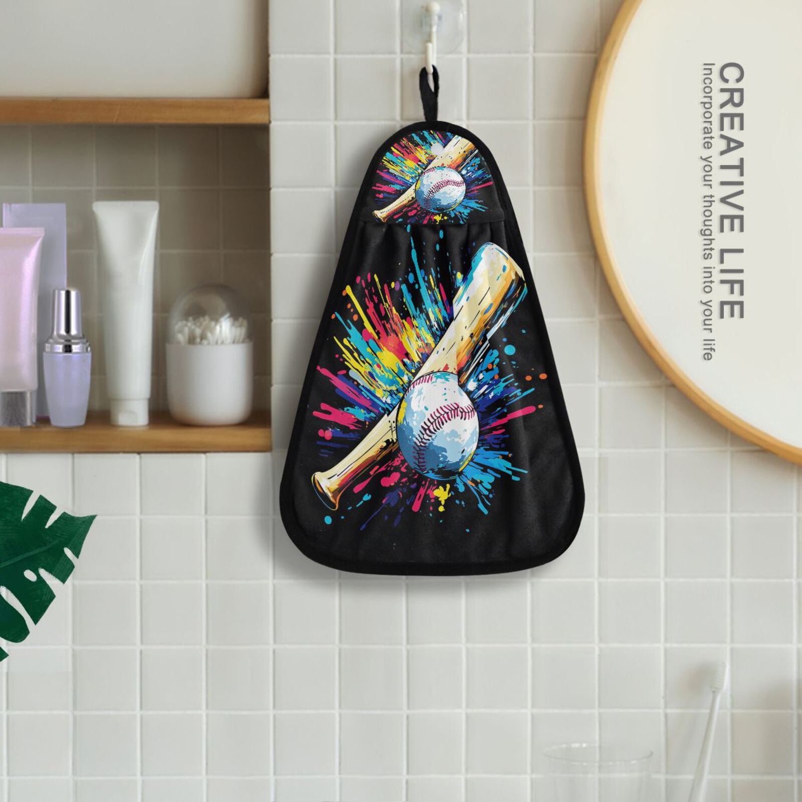 Colorful Baseball Bat Hanging Kitchen Towel Machine Washable Hand Towel ...