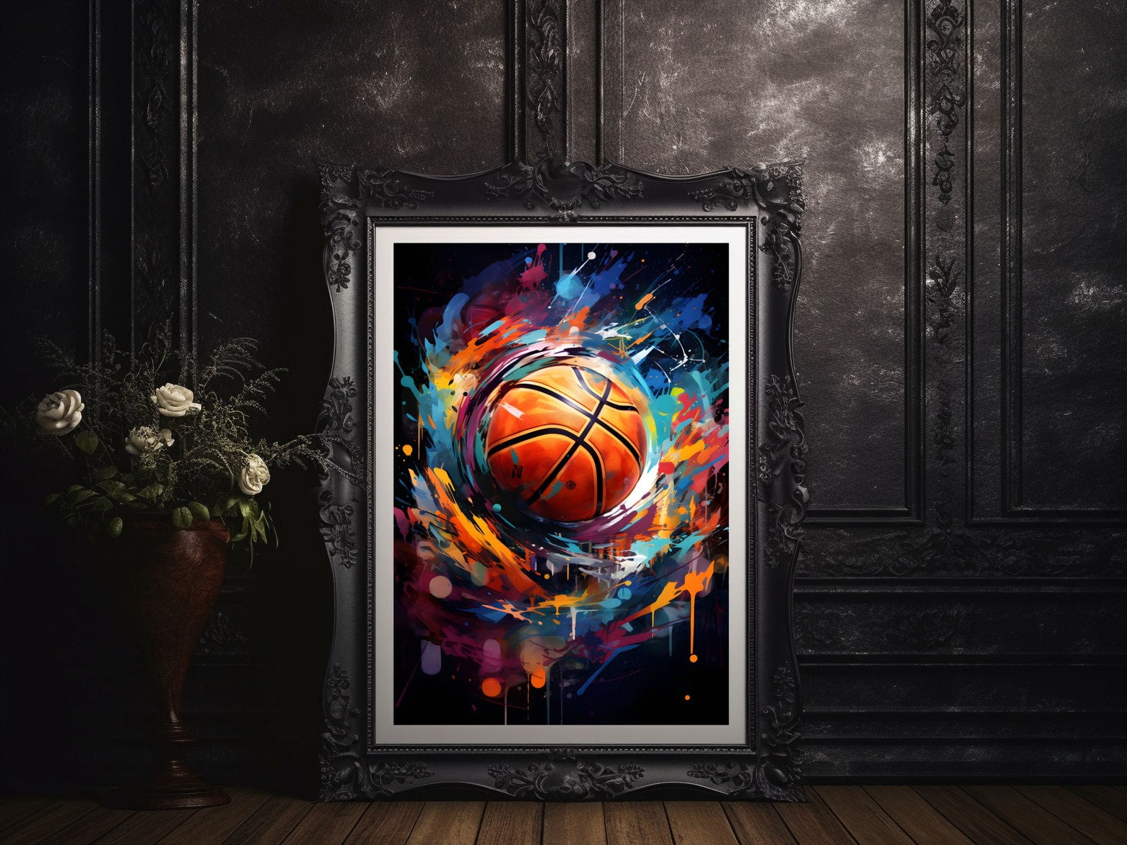 Colorful Basketball Paint Explosion Wall Art, Modern Sports Decor, Size ...