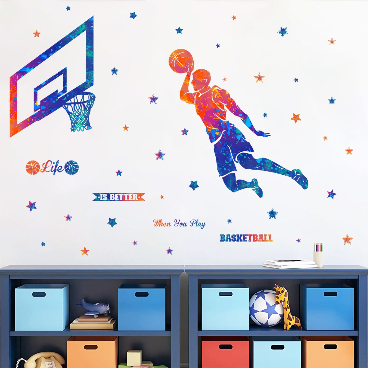 Colorful Basketball Player Dunk Wall Stickers DIY Stars Sports Player ...