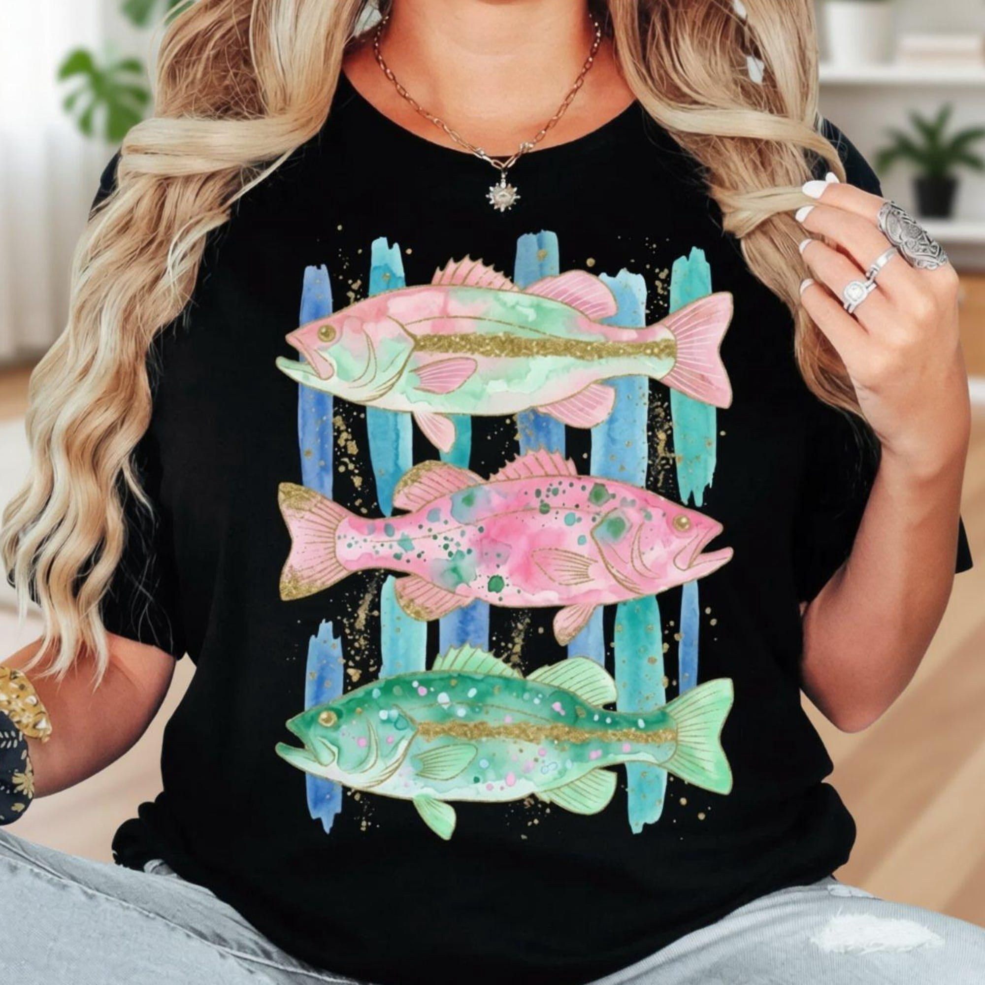 Colorful Bass Fish Graphic Tee Lake Fishing Angler TShirt - Walmart.com