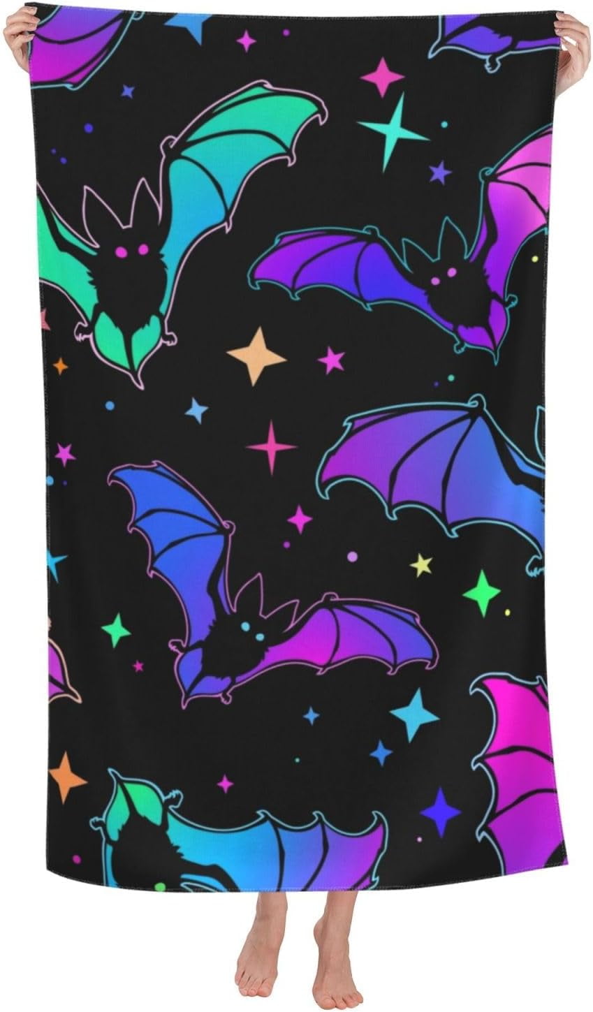 Colorful Bats Large Beach Towel - Plush Thick Cotton Pool Towel, Adult ...