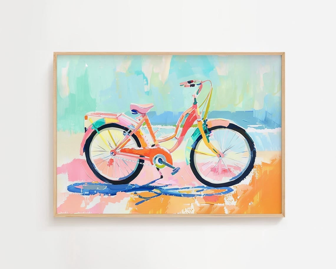Colorful Beach Bicycle, Retro Coastal Bike Art, Pretty Pastel, Summer ...