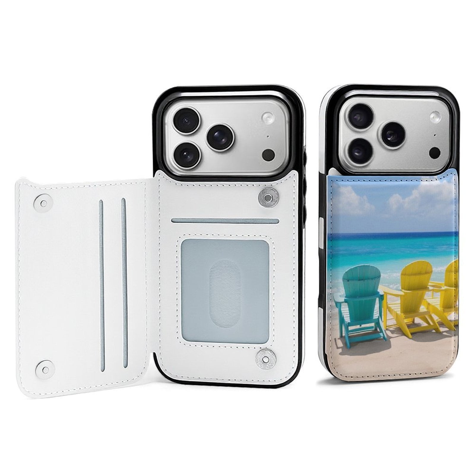 Colorful Beach Chairs Leather Wallet Case for iPhone 17 Wallet Case ...