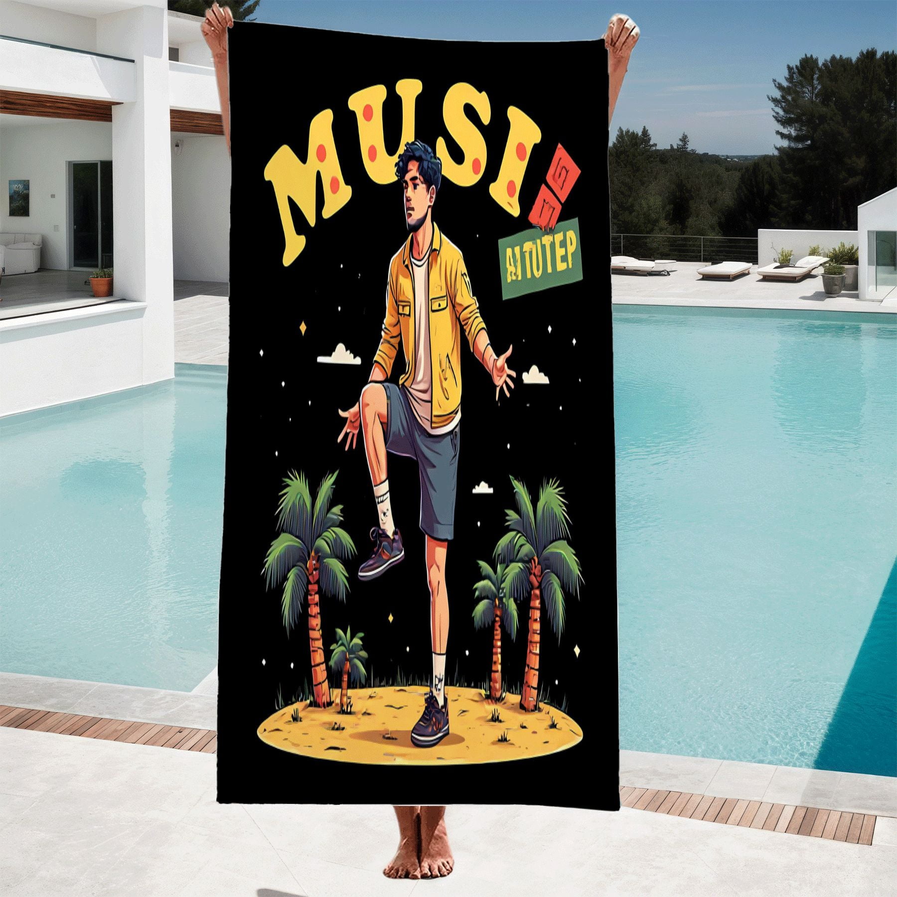 Colorful Beach Towel with Palm Tree and Starry Night Design - Perfect ...