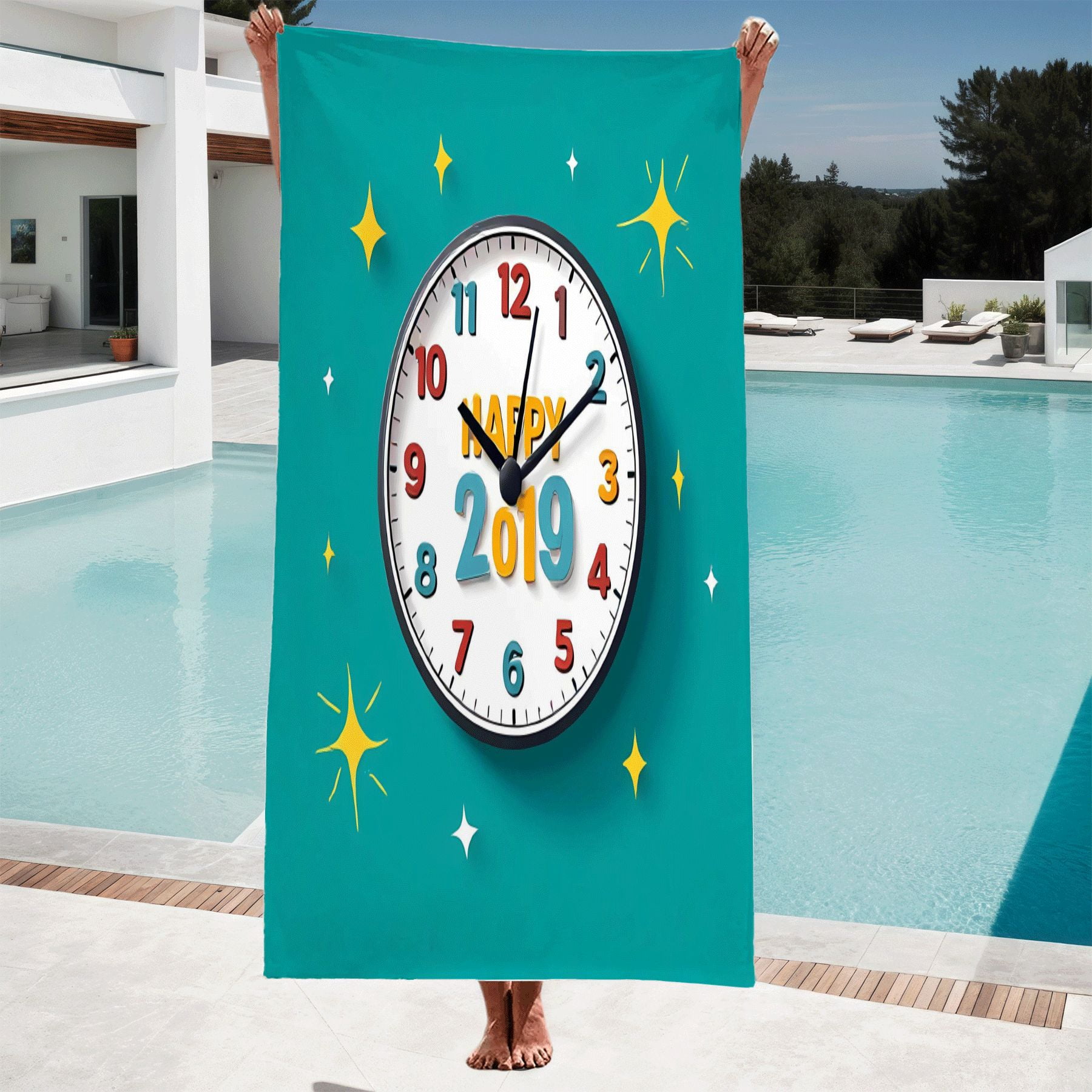 Colorful Beach Towel with Playful Clock Design Perfect for Pool Travel ...