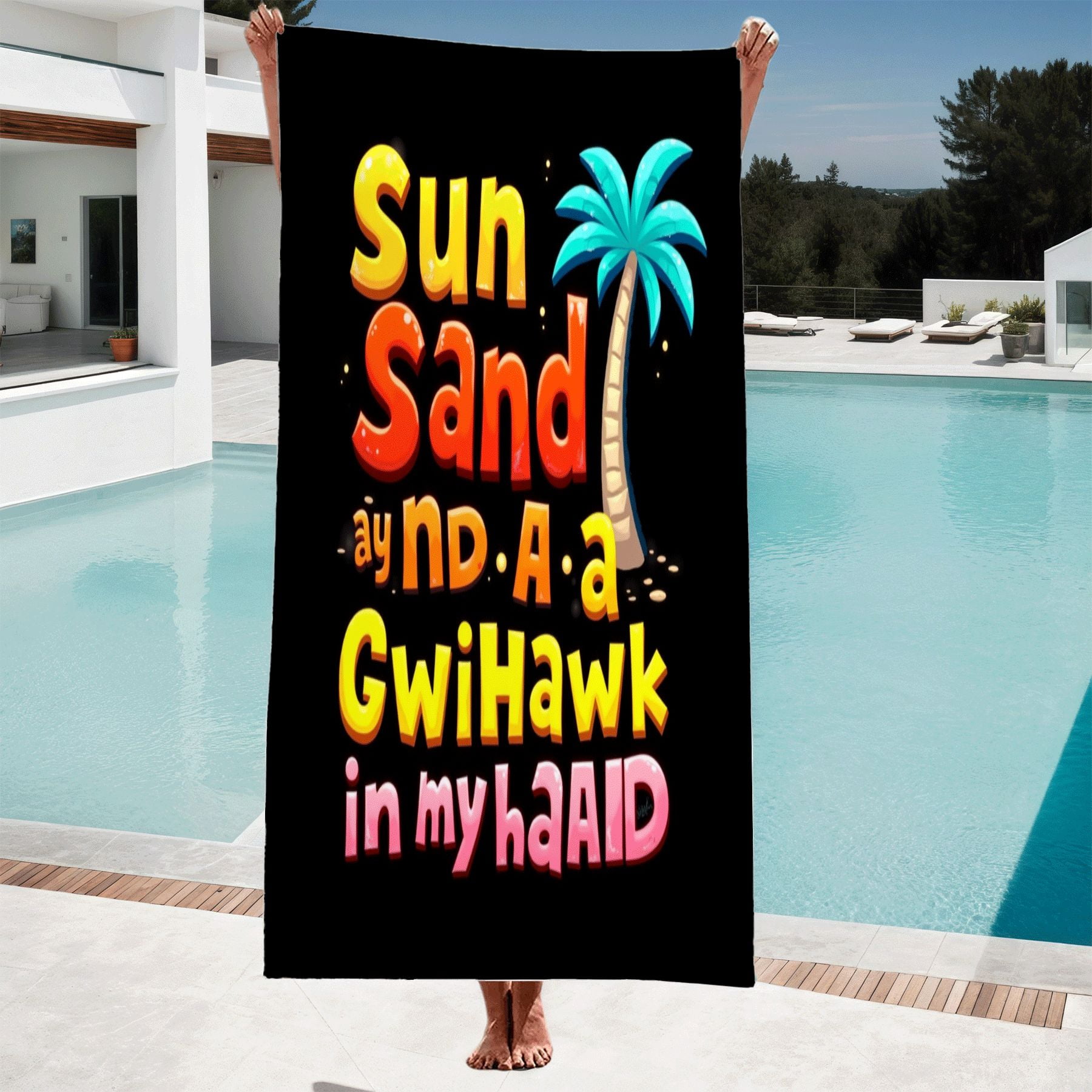Colorful Beach Towel with ' Sun Sand A A GwHawk in my HAID ' Design ...
