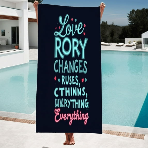 Colorful Beach Towel with Teal and Pink Decorative Design Featuring ...