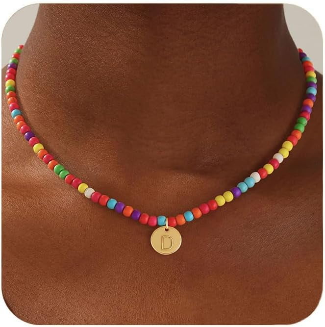 Colorful Beaded Initial Necklaces for Women Gifts Cute Beaded Necklaces ...