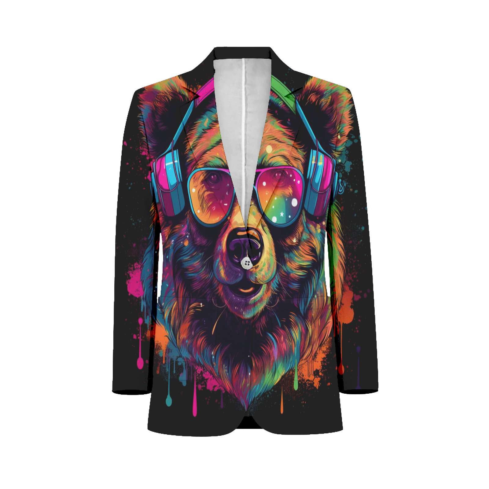 Colorful Bear With Headphones Men Blazers Slim Clothing Summer Jacket ...